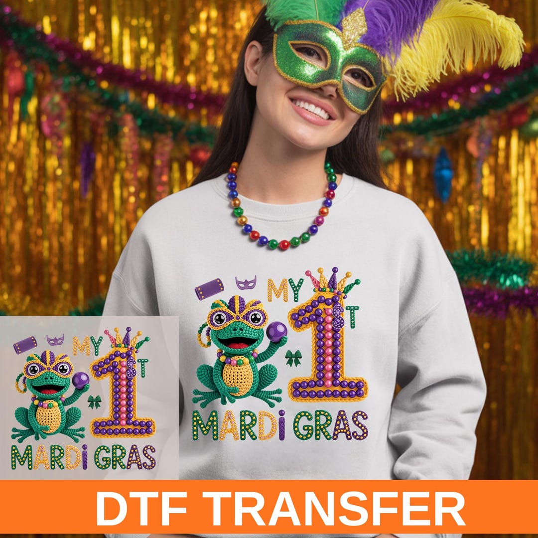 Mardi Gras Frog DTF Transfer, My First Birthday, Cute Animal Ready to ...
