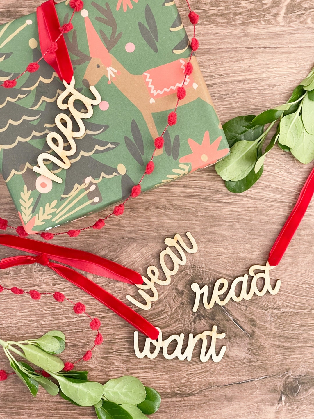 Want Need Wear Read Gift Tags, Wooden Holiday Gift Tags, Reusable ...