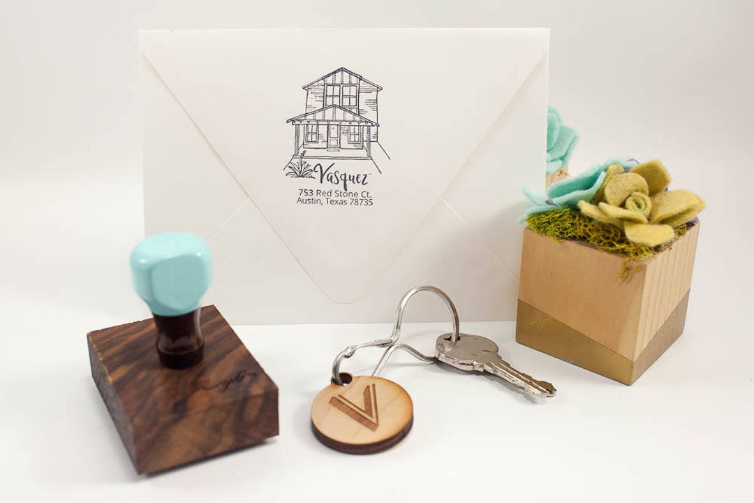 Custom House Portrait Rubber Stamp: Hand-drawn Home Address - Etsy