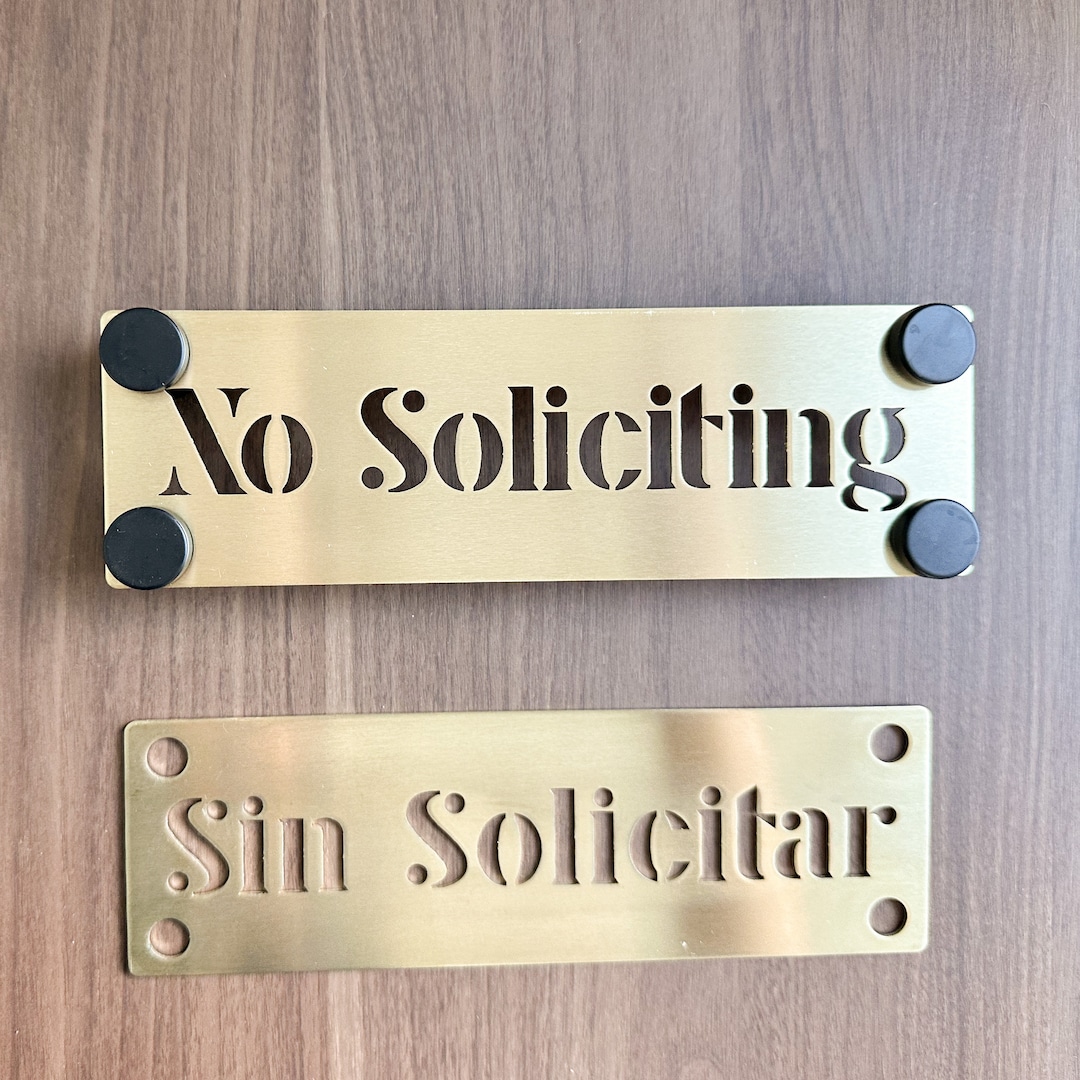 No Soliciting Sign in English or Spanish, Solid Brass or Black Powder ...