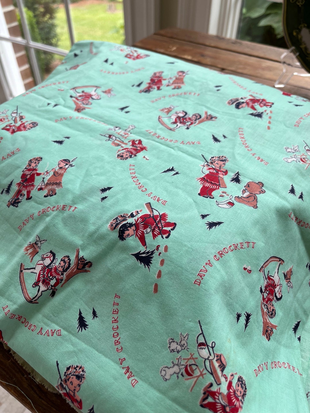 Vintage Davy Crockett Fabric - 1.75 Yards Green Davy Crockett Fabric - Etsy