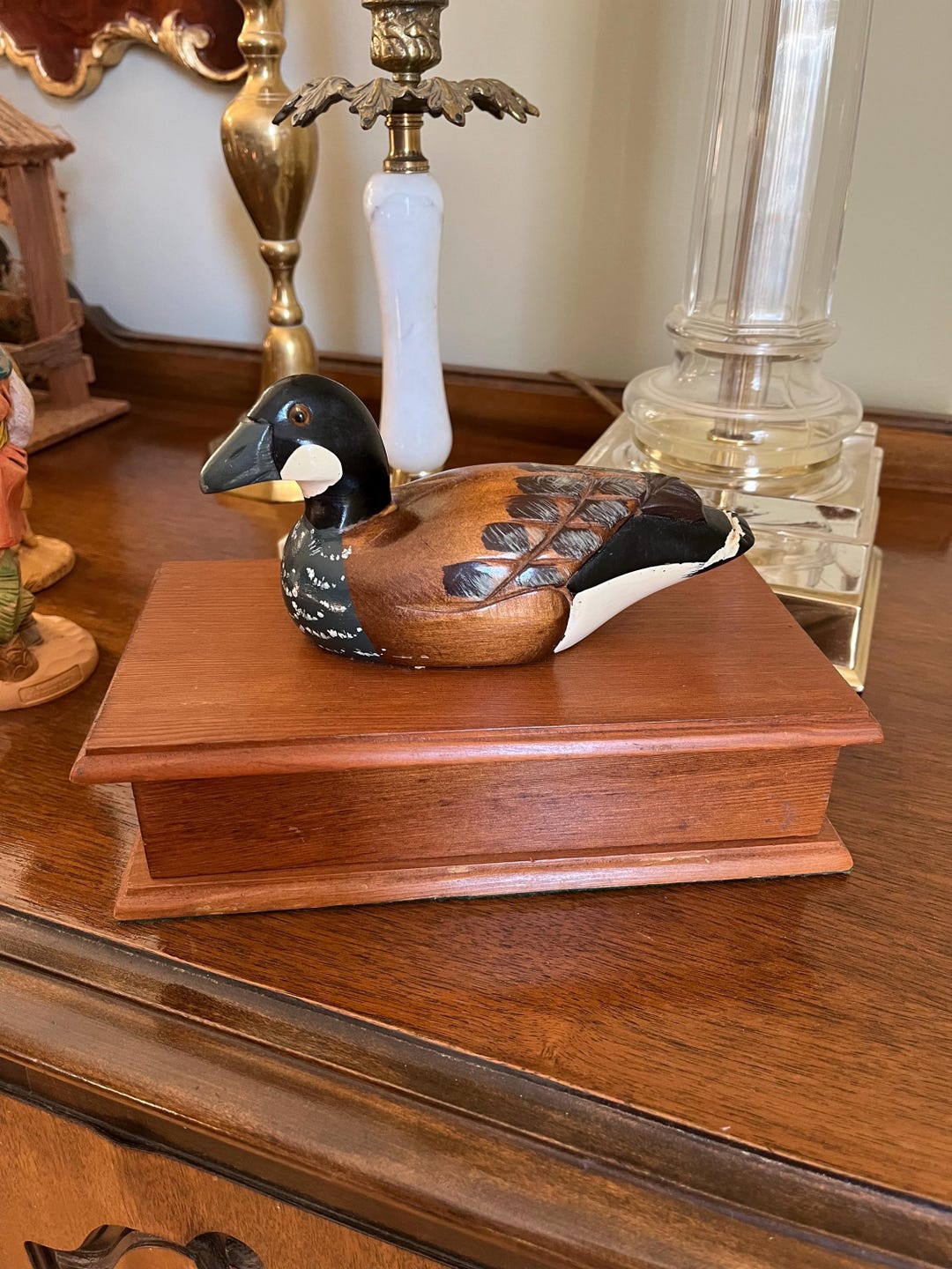 Carved Wooden Duck Decoy Box - Duck Decoy Attached to Box - Etsy