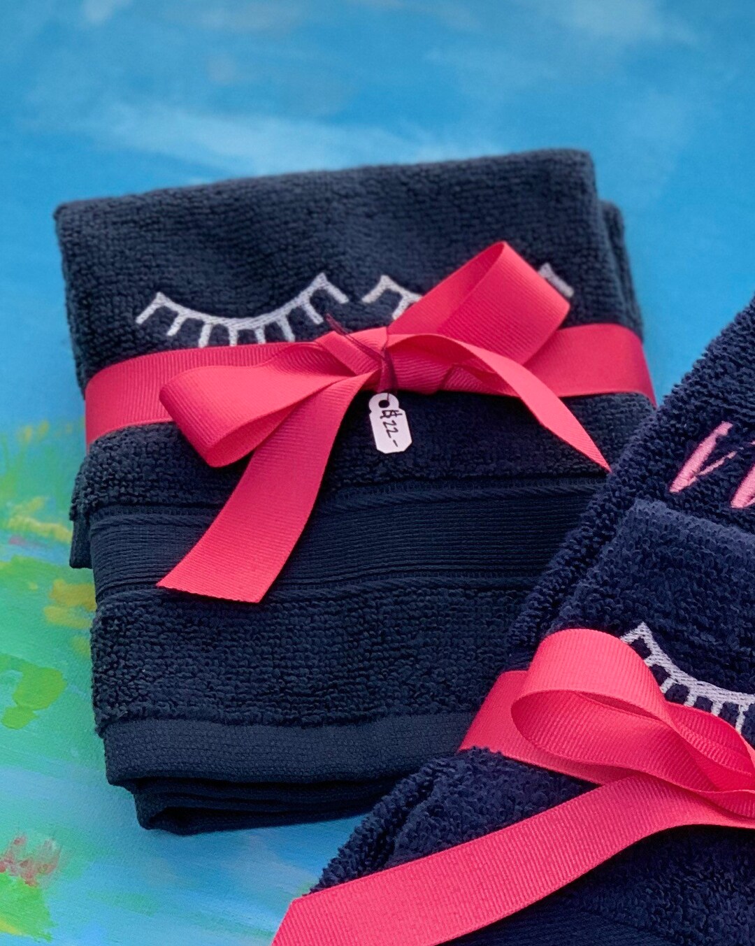 Embroidered Eyelash Makeup Washcloths: Navy Blue Face Cloth Set - Etsy