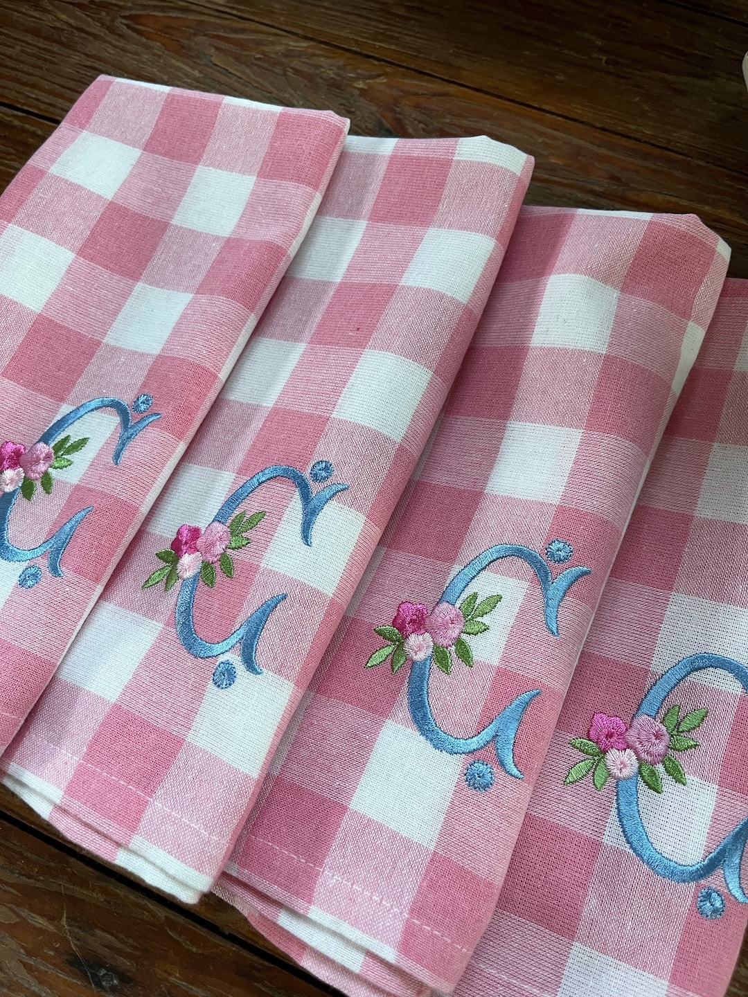 Monogrammed Buffalo Check Napkins: Set of 4 Personalized Cotton Napkins ...