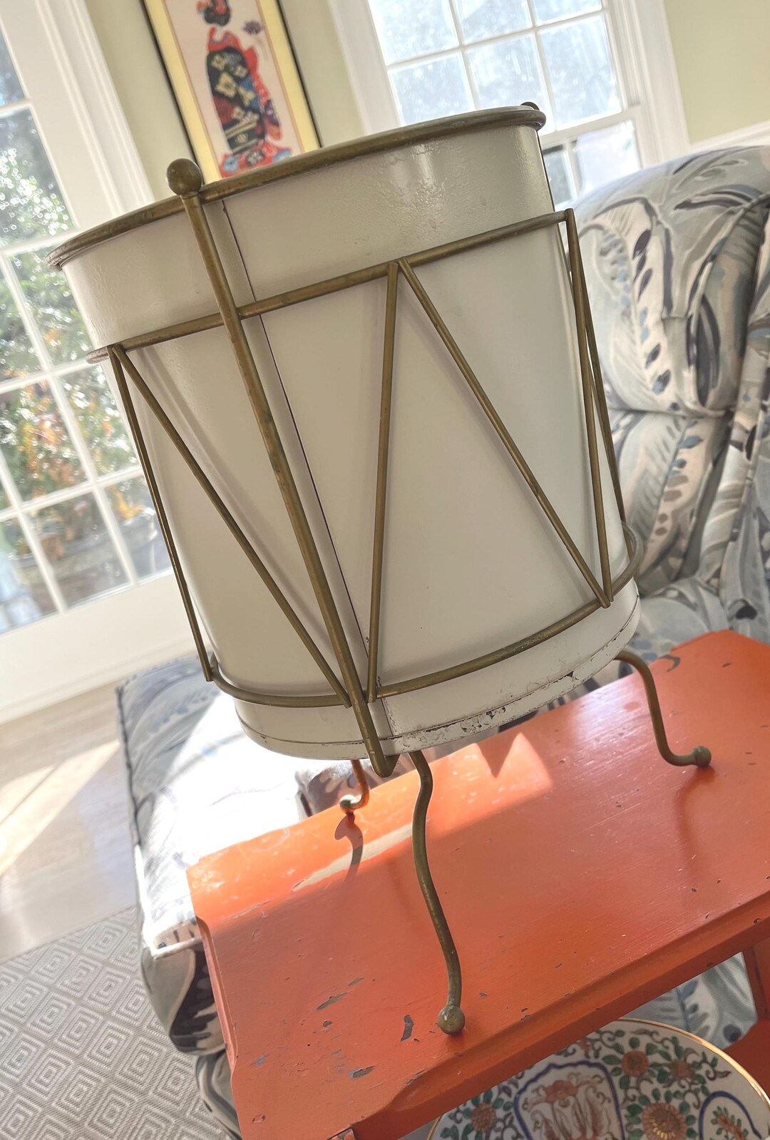 Vintage MCM Drum Trash Can Gold Trash Bin - Etsy