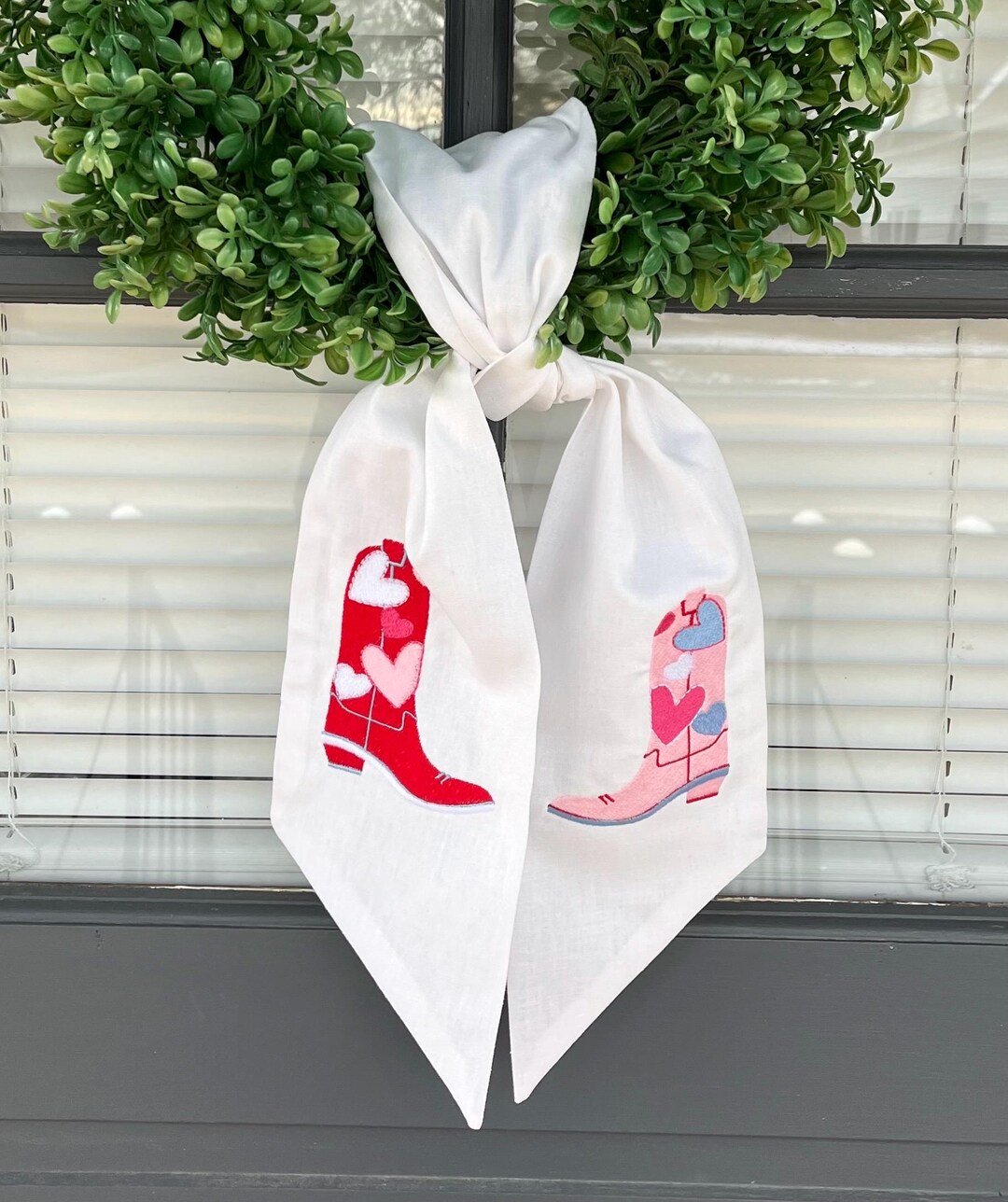 Embroidered Valentine Linen Wreath Sash - Wreath Sash With Heart Cowboy ...