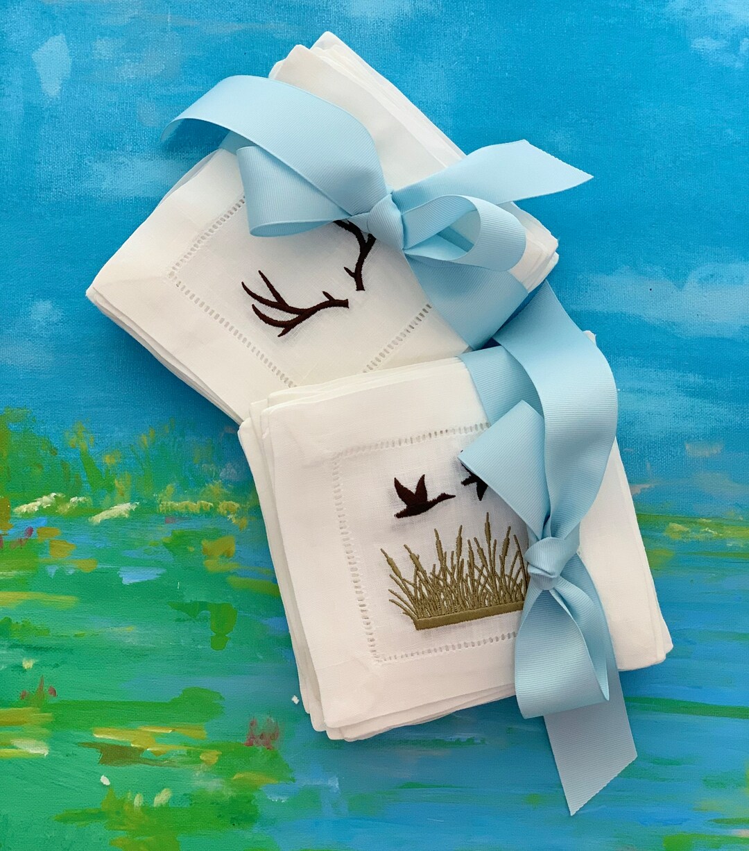 Twenty Antler or Duck Cocktail Napkins / Set of Twenty Linen Cocktail ...