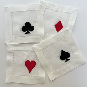 Bridge Card Game Poker Napkins Set of Four Linen Cocktail Napkins ...