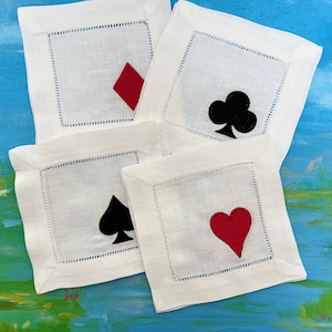 Bridge Card Game - Poker Napkins Set of Four Linen Cocktail Napkins ...