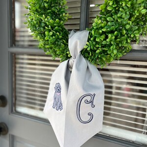 Doodle Dog Wreath Sash - 44” Natural Linen Wreath Sash - Linen Wreath ...