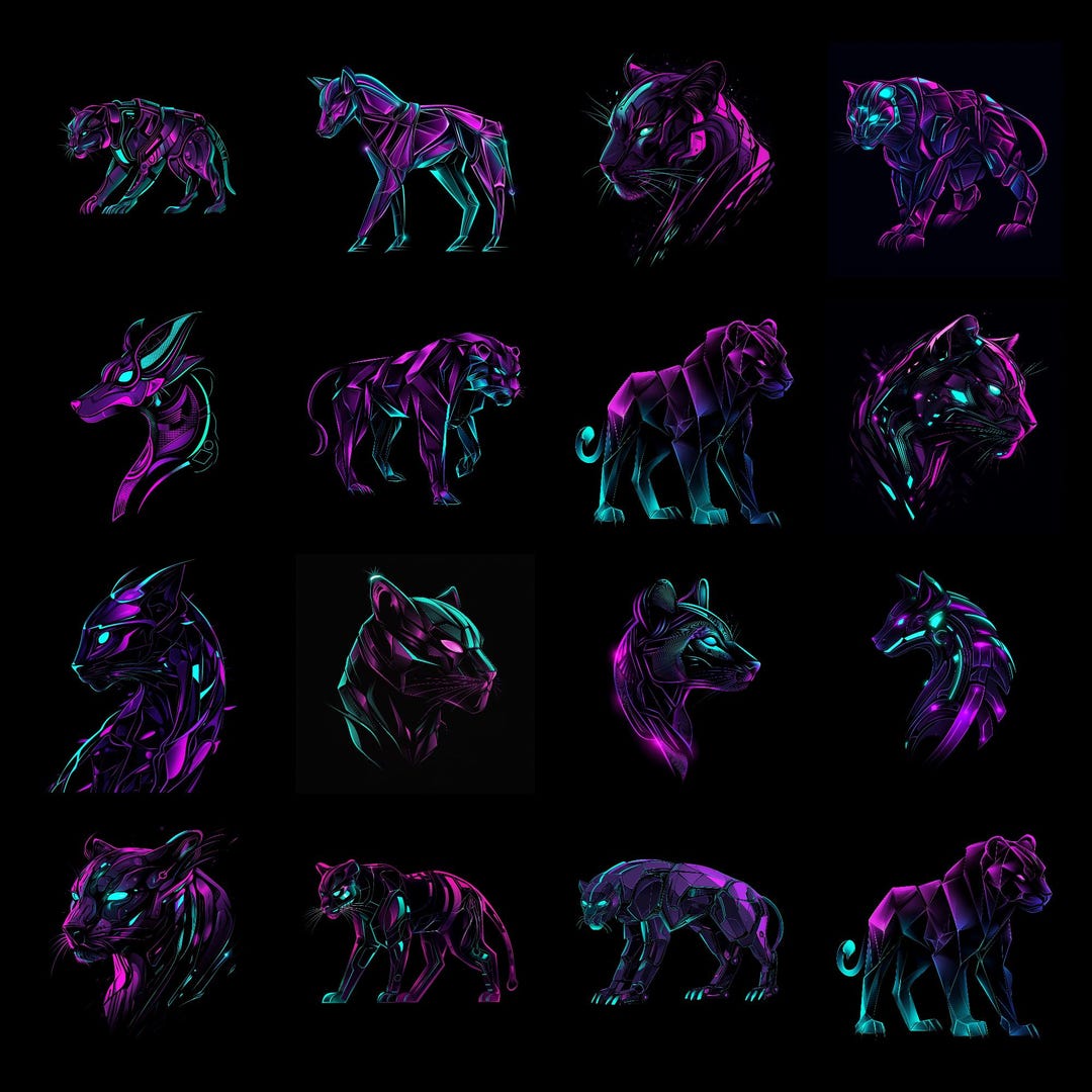 Cyber Neon Animals Clipart Set – 40 Pngs, 2048x2048, 300 DPI, Neon Pets ...