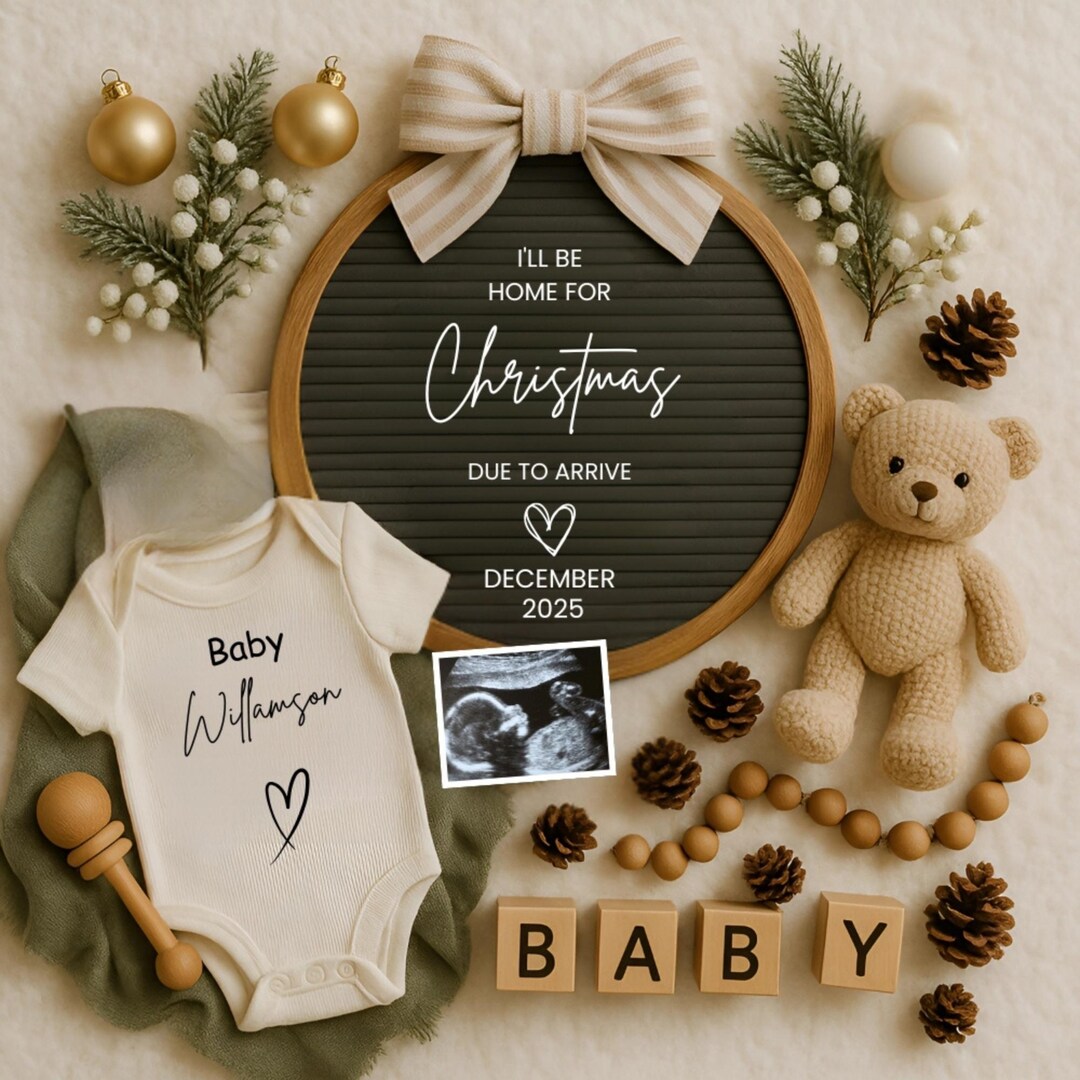 Christmas Pregnancy Announcement Template • Digital December Baby ...
