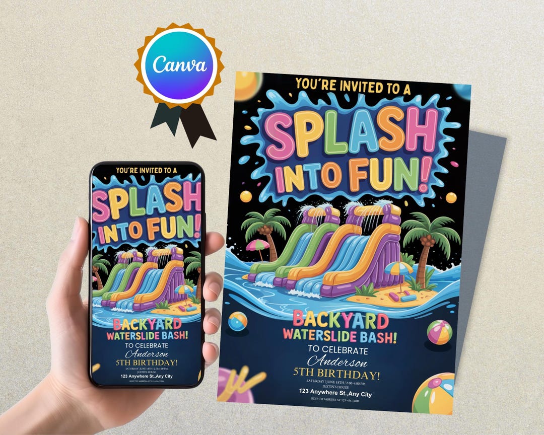 Waterslide Birthday Invitation, Splash Party Invite, Summer Pool Bash ...