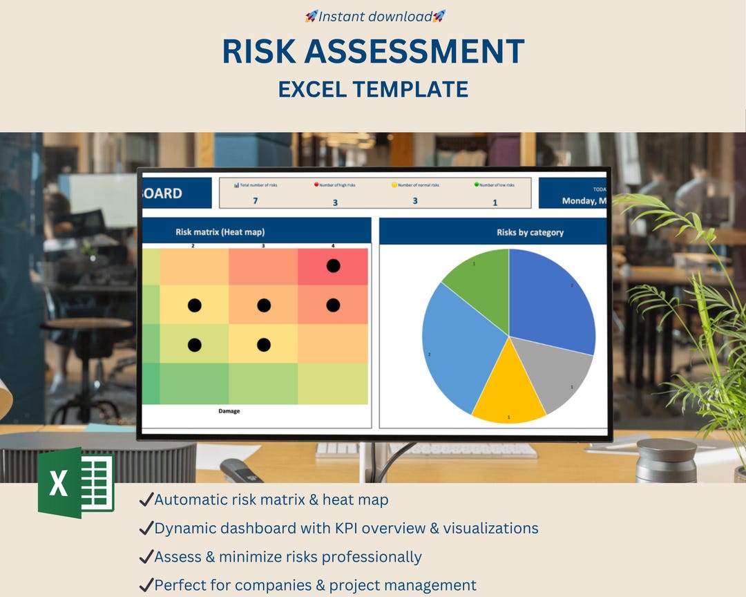 Risk Assessment Template – Excel Risk Register With Heat Map – Digital ...
