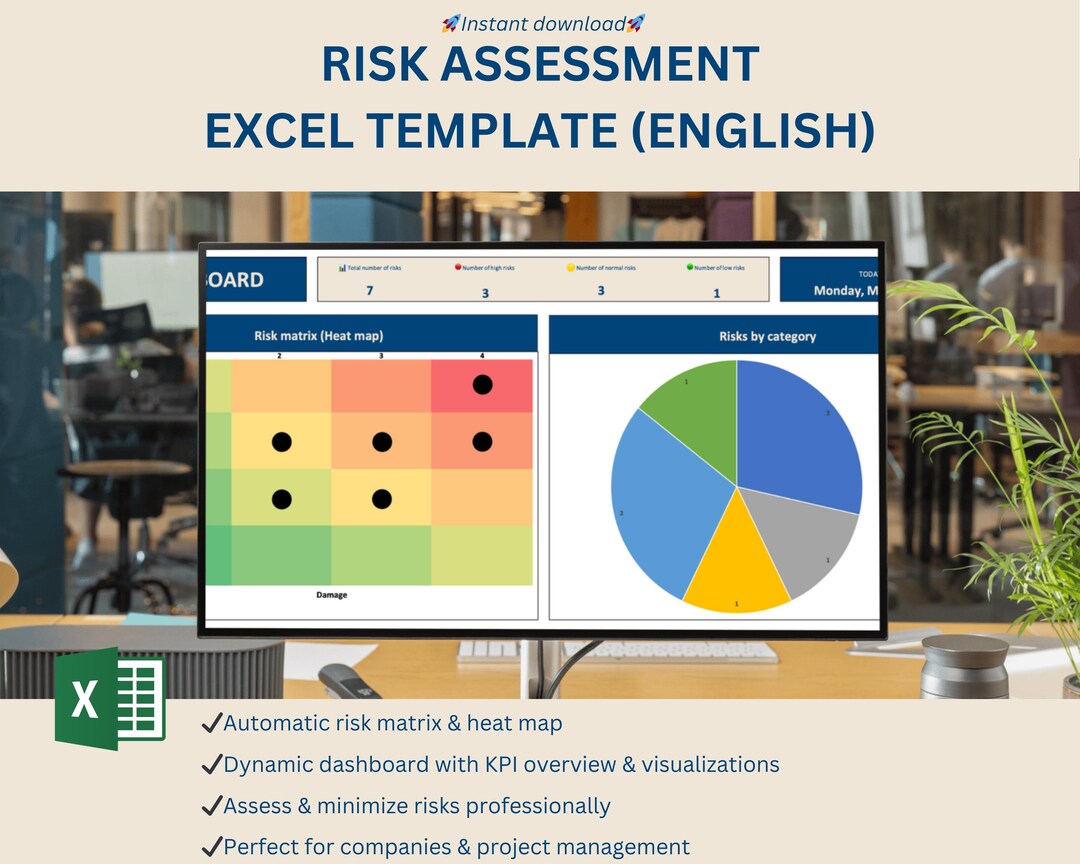 Risk Assessment Template – Excel Risk Register With Heat Map – Digital ...