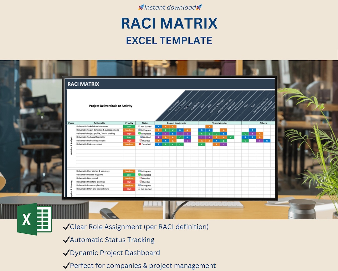 RACI Matrix Excel Template | Project Management Dashboard (digital ...