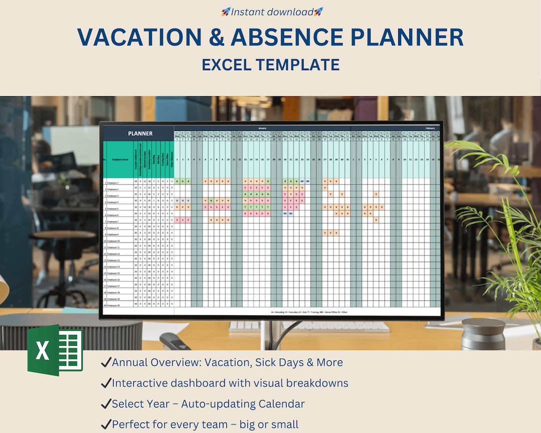 Excel Holiday Planner & Absence Overview – Annual Calendar, Automatic ...
