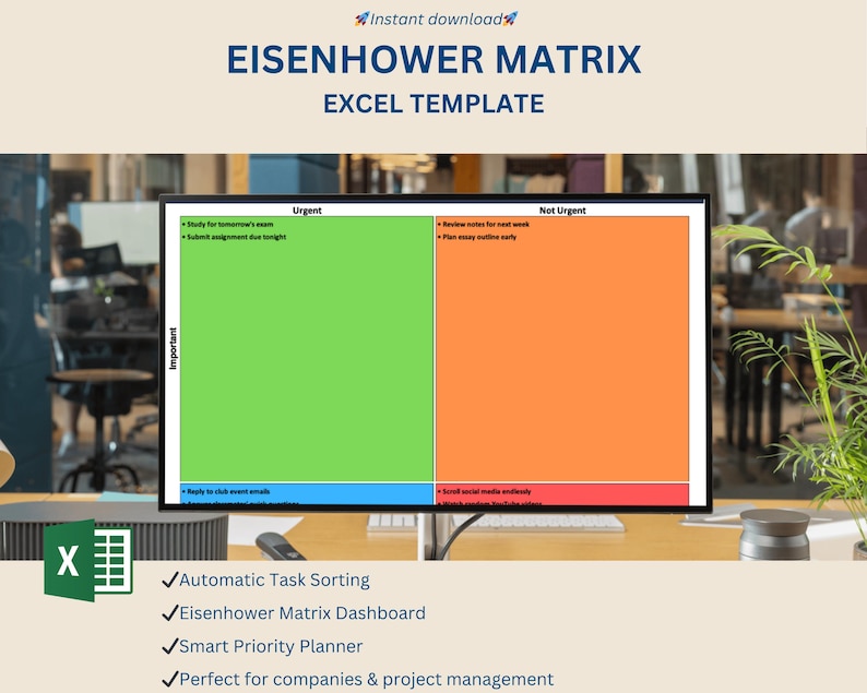 Eisenhower Matrix Excel Template – Smart Task Planner With Automatic ...
