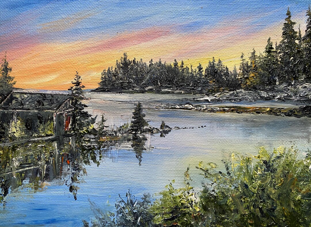 Framed Acadia National Park Oil Painting: Maine Coastal Sunset Art - Etsy