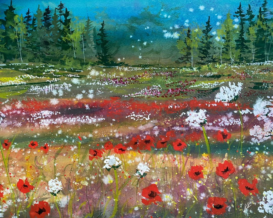 Over the Rainbow Poppy Flowers Watercolor, Colorful, Heartfelt Art, by ...