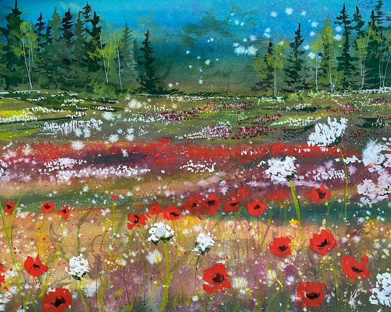 Over the Rainbow Poppy Flowers Watercolor, Colorful, Heartfelt Art, by ...