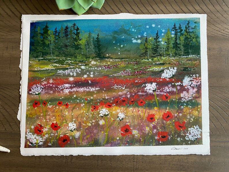 Over the Rainbow Poppy Flowers Watercolor, Colorful, Heartfelt Art, by ...