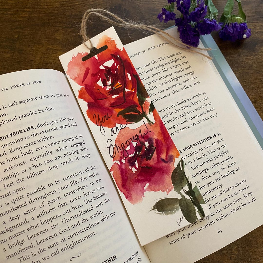 Hand Painted Original Watercolor Bookmark, Flowers, Book Lover Gift ...