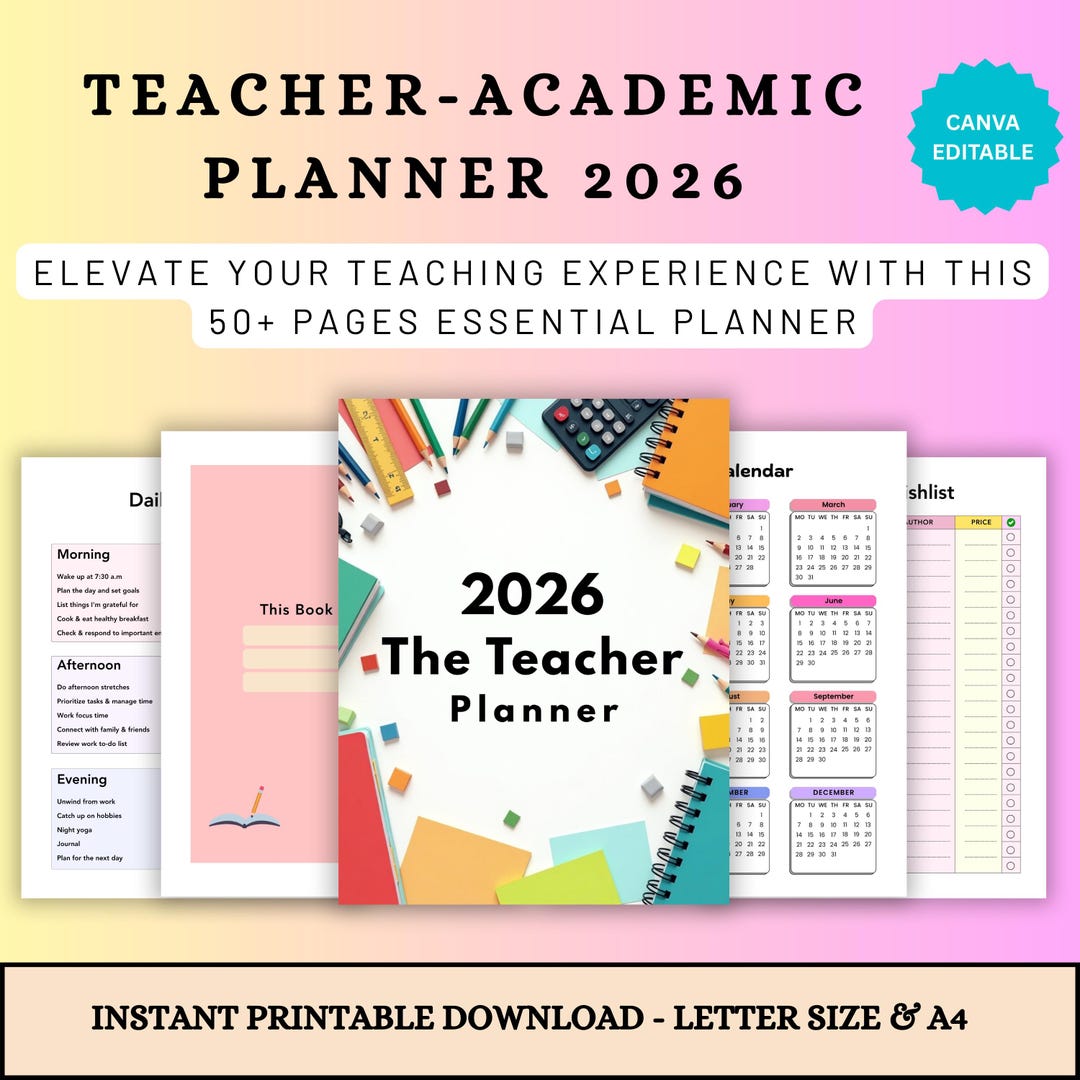 2026 Teacher Academic Planner | Editable Canva Lesson Organizer (PDF ...