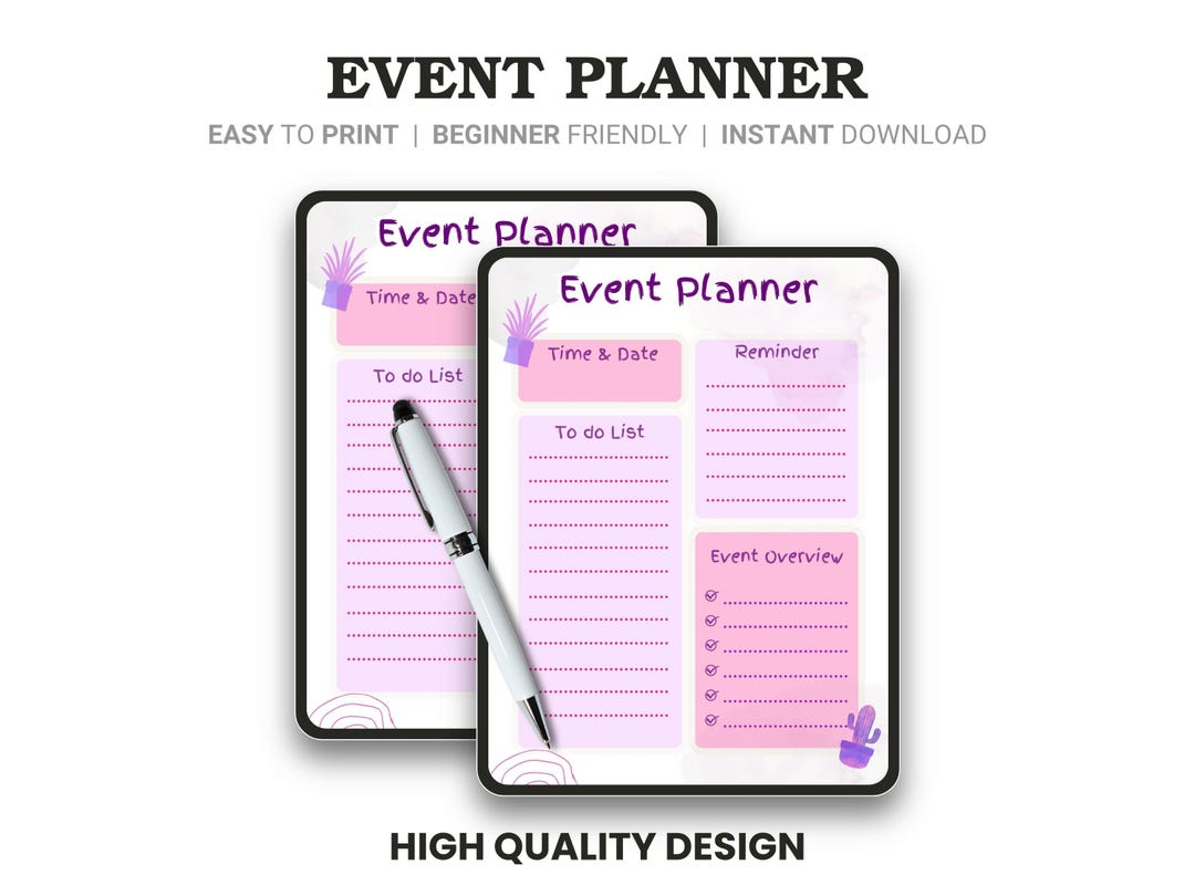 One Page Event Planner Template - Printable Organizer With Timeline ...