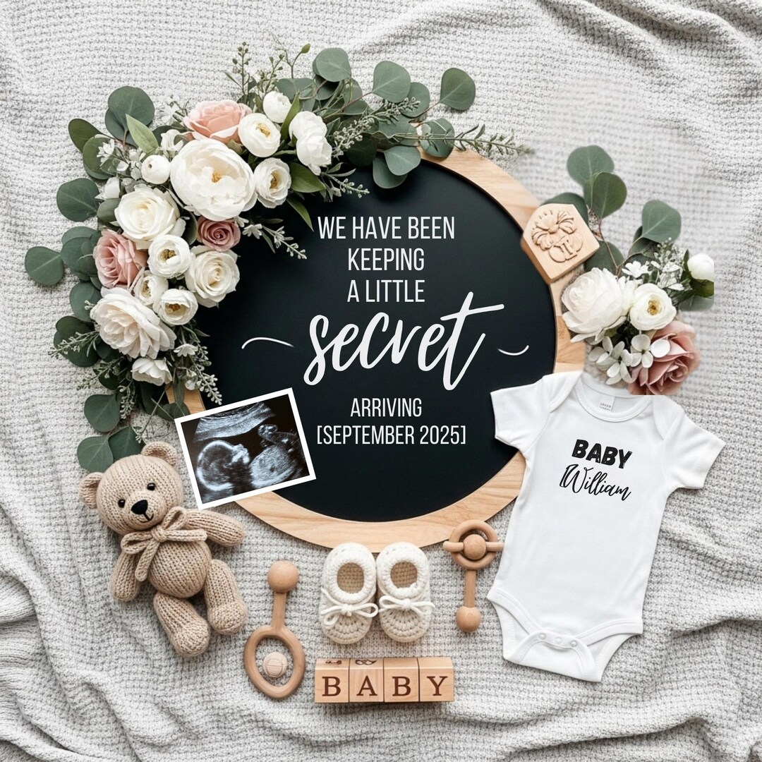 Boho Baby Reveal: Secret Pregnancy Announcement, Editable Canva ...