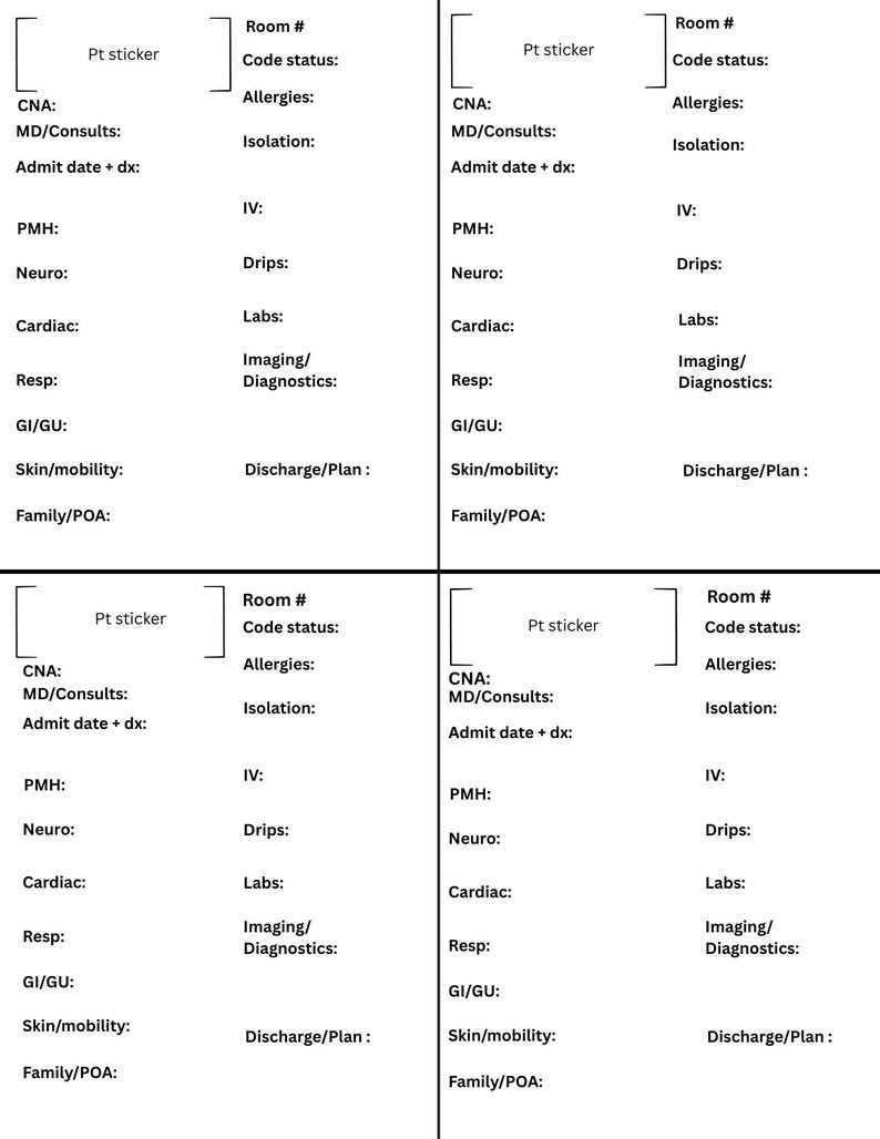 Printable 4 Patient Nurse Handoff Sheet | SBAR Report Sheet for Nurses ...