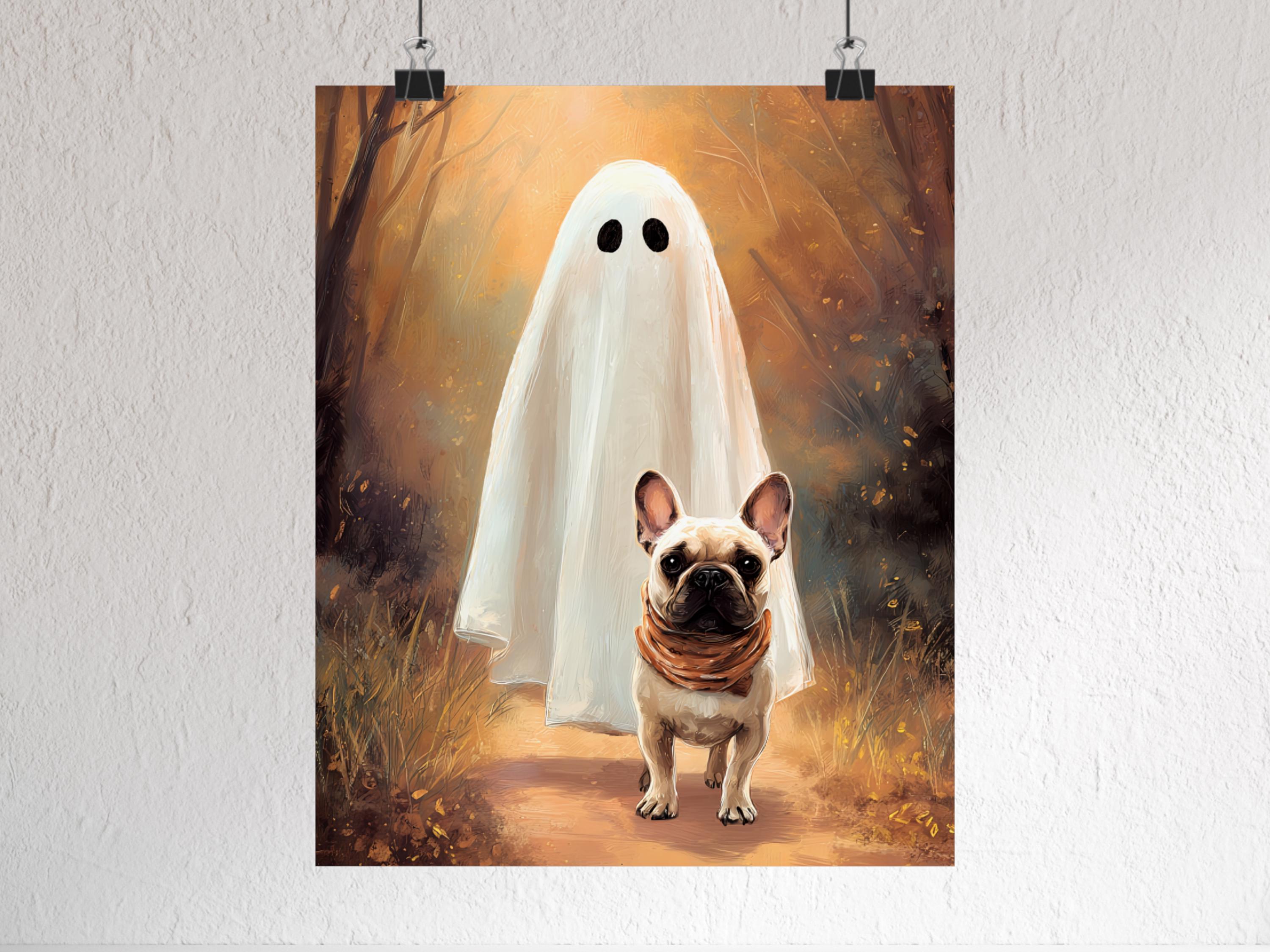 Ghost & French Bulldog Painting, Cute Halloween Wall Art Print, Ghost ...