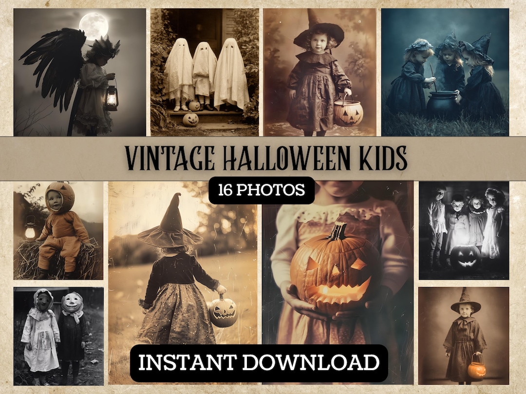 Vintage Halloween Kids Photos, Printable Set, Retro Children Prints ...