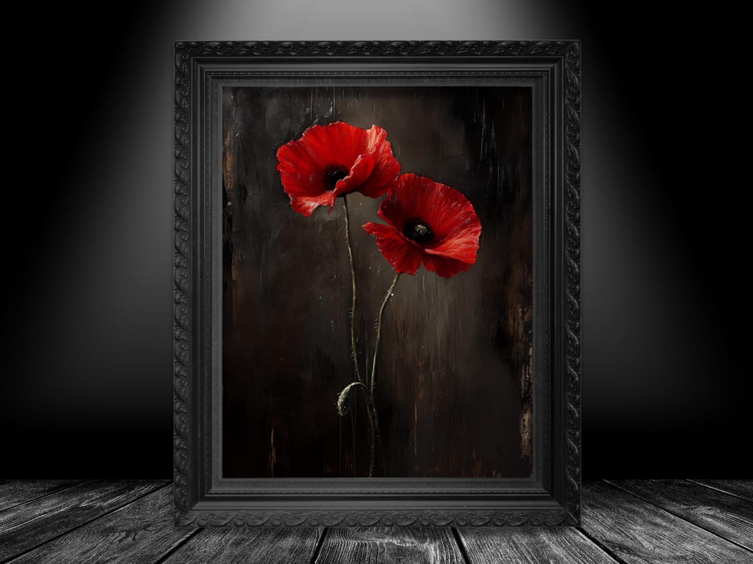 Moody Poppy Flowers Painting, Floral Poster, Gothic Wall Art Print ...