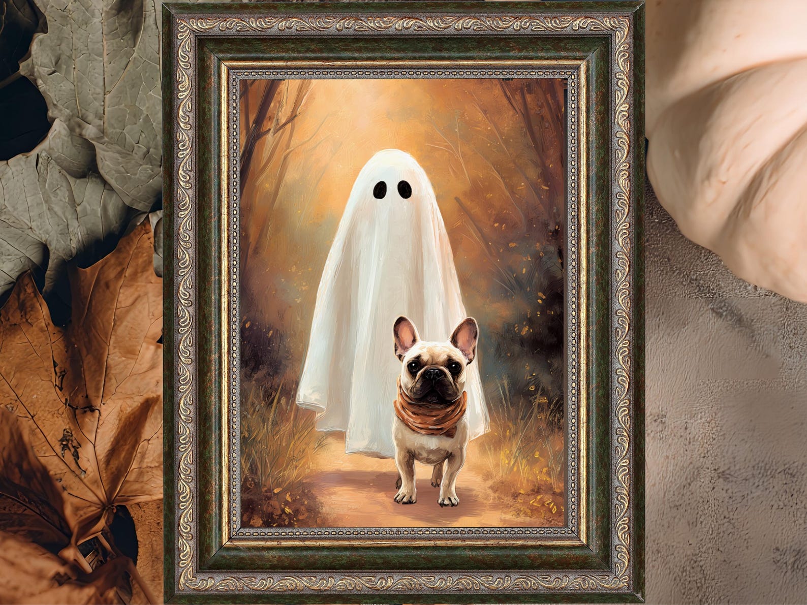 Ghost & French Bulldog Painting, Cute Halloween Wall Art Print, Ghost ...