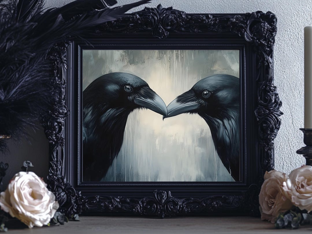 Raven Couple Painting, Moody Gothic Wall Art Print, Crow Poster ...