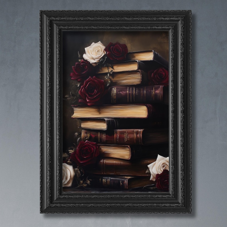 Dark Academia Books and Roses Wall Art, Moody Victorian Gothic Print ...