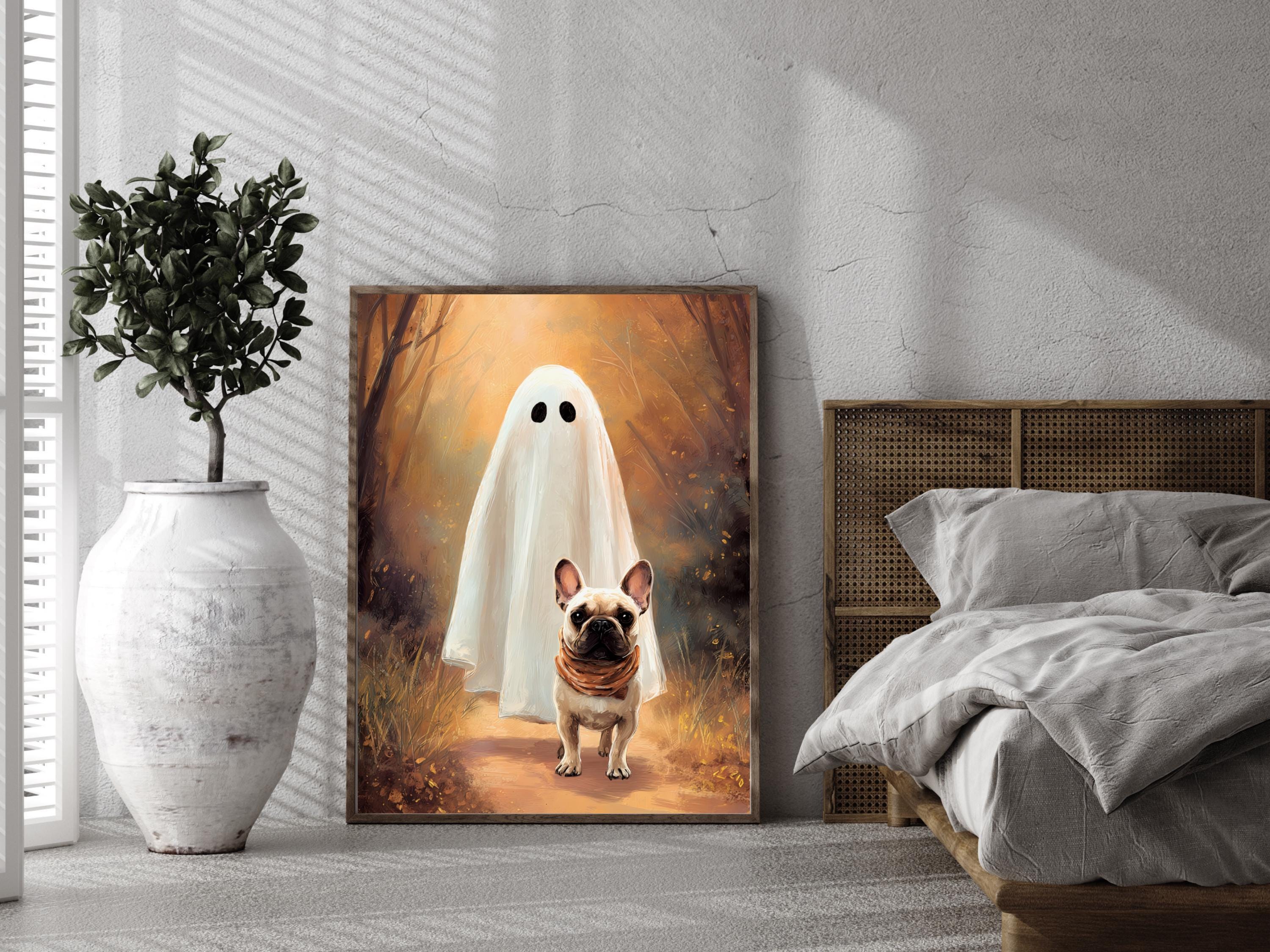 Ghost & French Bulldog Painting, Cute Halloween Wall Art Print, Ghost ...