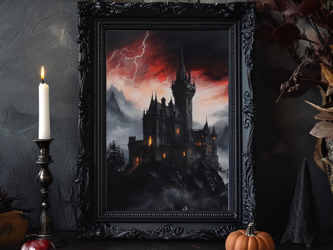Vampire Castle Painting, Dark Gothic Dracula Castle Wall Art, Scary ...
