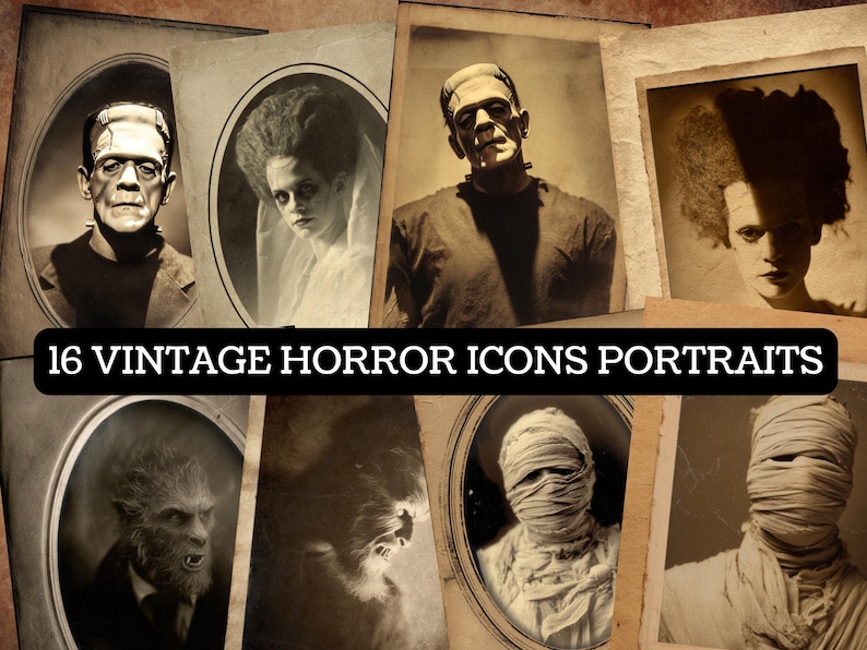 Horror Icons Photo Collection Dracula, Frankenstein, Creepy Vintage ...