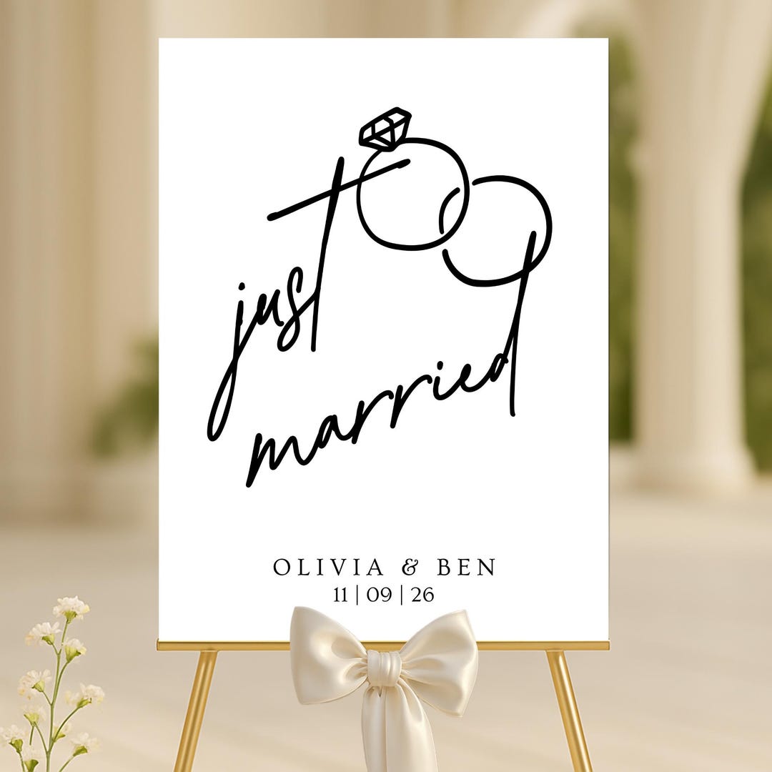 Just Married Wedding Sign, Personalized Modern Script Foam Board or ...