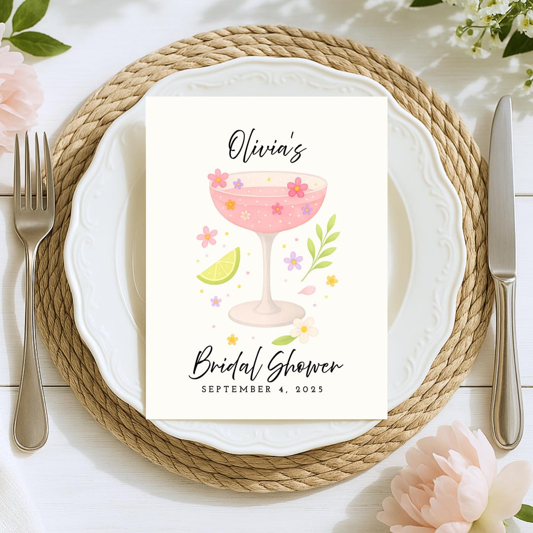 Bridal Shower Cocktail Table Cards, Personalized Watercolor Design ...