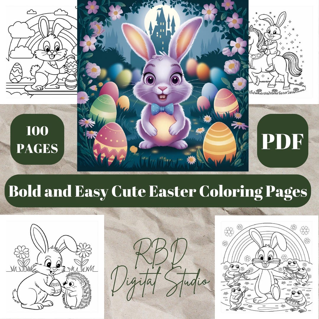 100 Bold and Easy Cute Easter Coloring Pages, Fun Printable PDF for ...