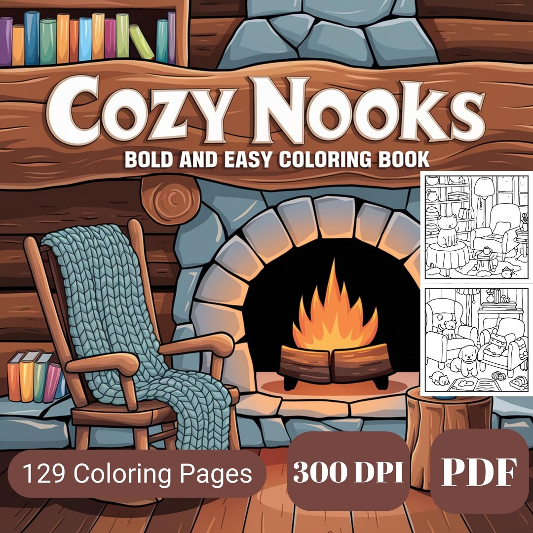 129 Printable Coloring Pages, Bold and Easy Cozy Nooks Coloring Pages ...