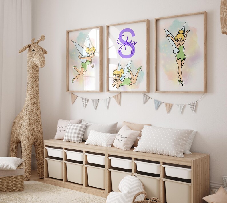 Personalized Tinker Bell Wall Art Set, 3 Piece Fairy Nursery Decor ...