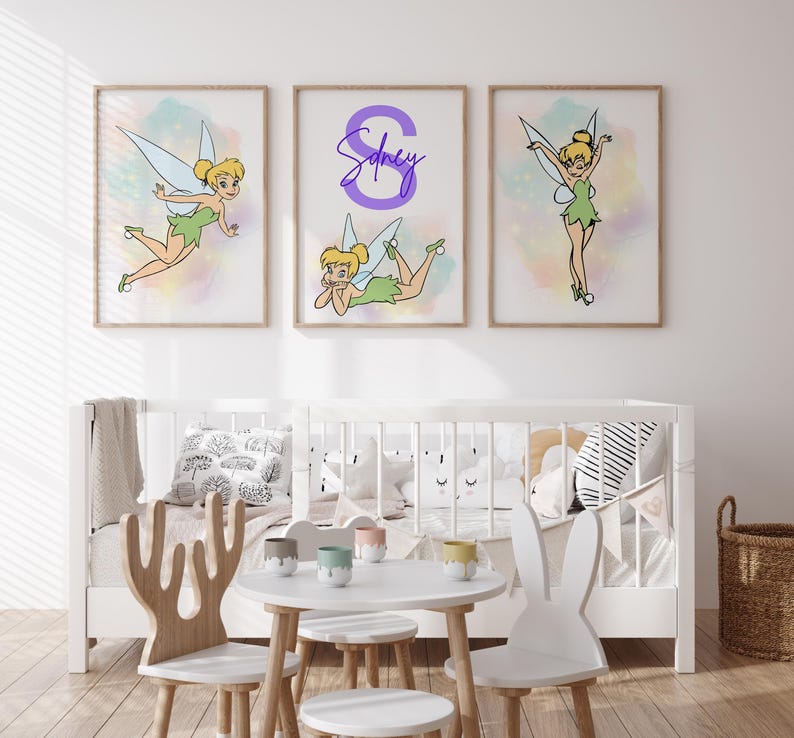 Personalized Tinker Bell Wall Art Set, 3 Piece Fairy Nursery Decor ...