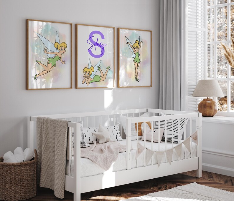 Personalized Tinker Bell Wall Art Set, 3 Piece Fairy Nursery Decor ...
