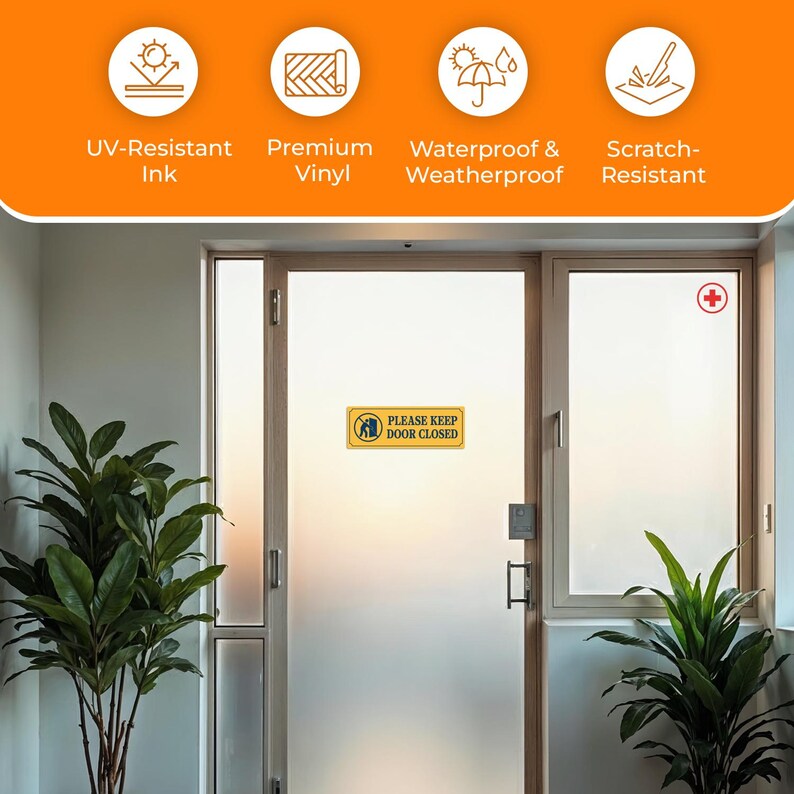 Keep Door Closed Stickers - 9x3 Inch Vinyl Decals - Waterproof Office ...