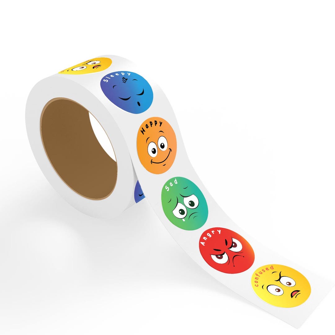Emotion Face Roll Label Stickers 500 Round Reward Labels (1”, 2” and 3 ...