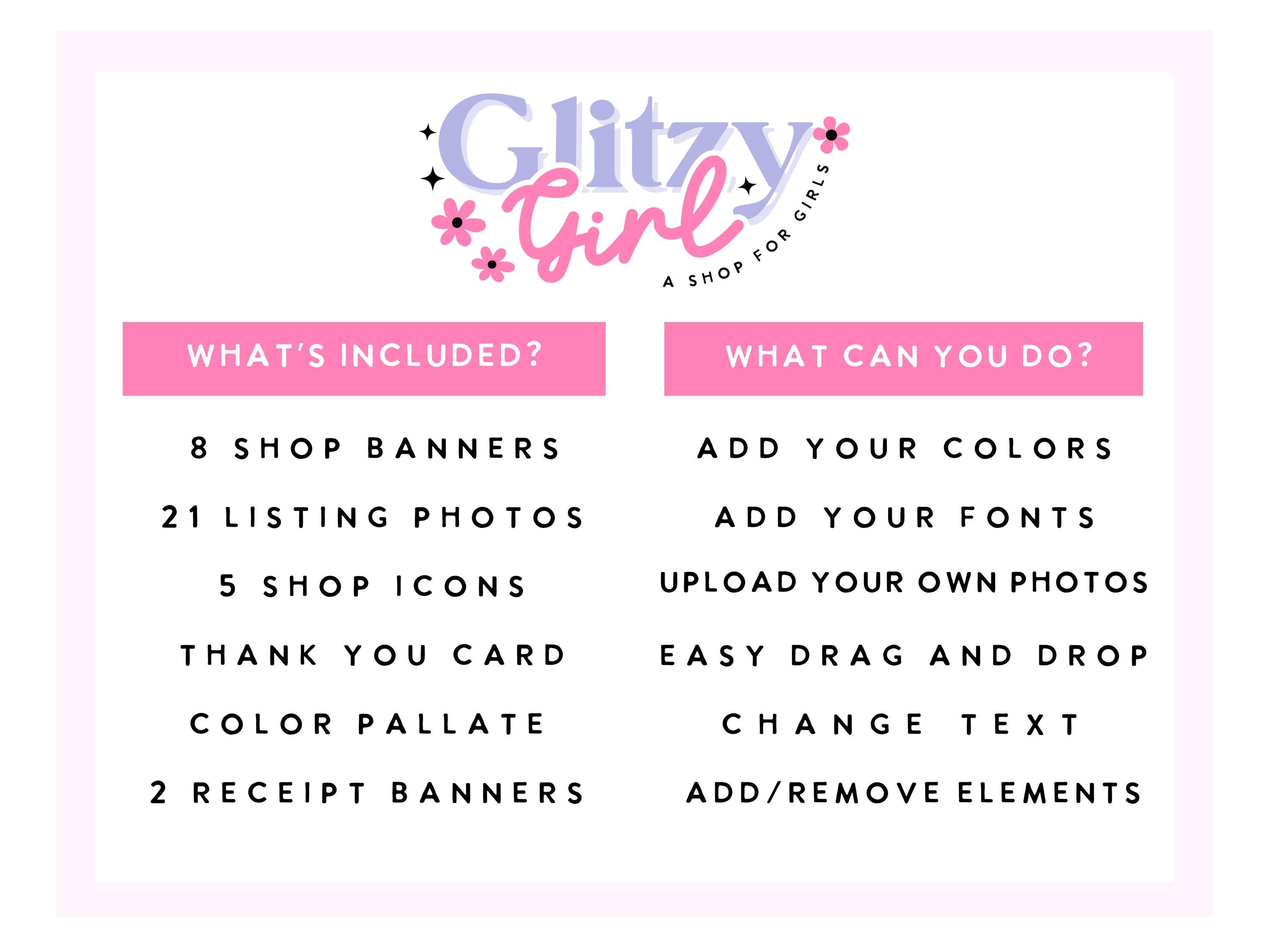 Glitzy Girl Etsy Shop Banner Branding Template Kit-editable -cute Girly ...